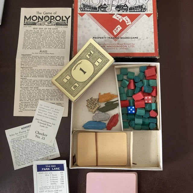 VINTAGE 1950'S JOHN Waddington Ltd Monopoly playing pieces Set (No ...