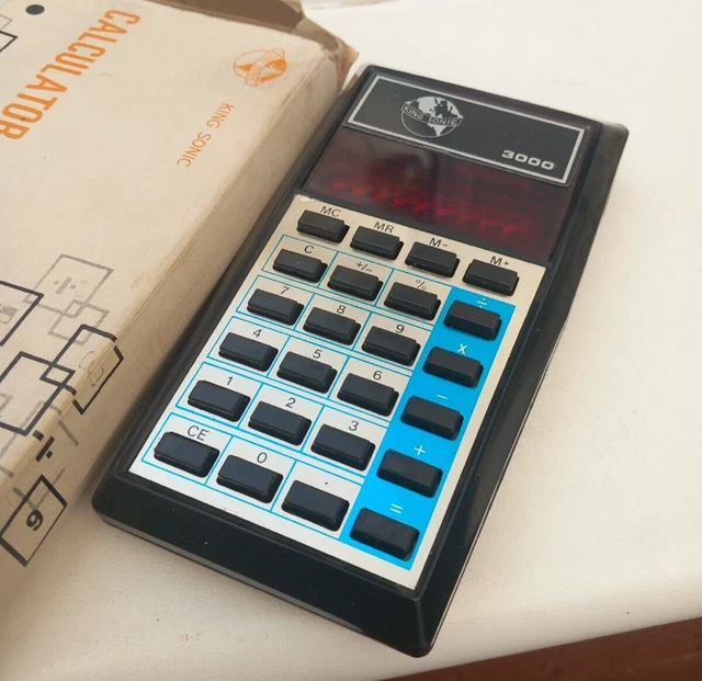 VINTAGE KING SONIC RED LED CALCULATOR 1970s WITH BOX RETRO COLLECTABLE ...