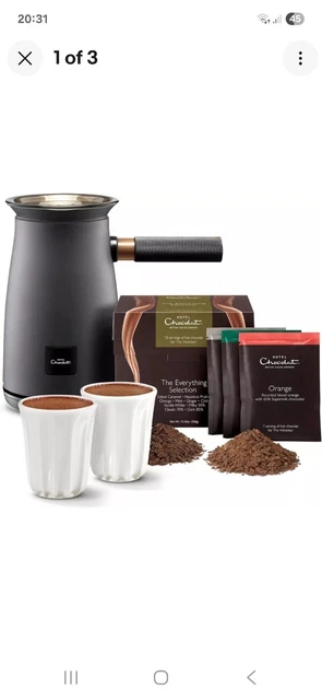 HOTEL CHOCOLAT VELVETISER -set inc cups & sachets -Hot Chocolate Maker ...