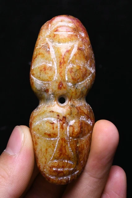 HONGSHAN CULTURE OLD Jade Double Person People Face Pendant Double ...