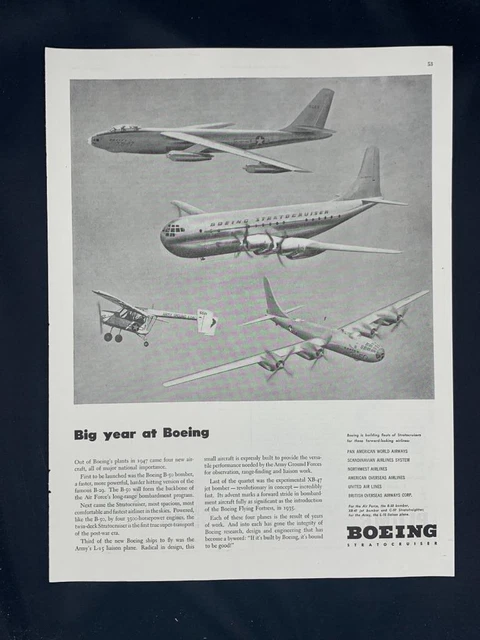 MAGAZINE AD* - 1948 - Boeing XB-47, B-50, L-15 & Stratocruiser £7.58 ...