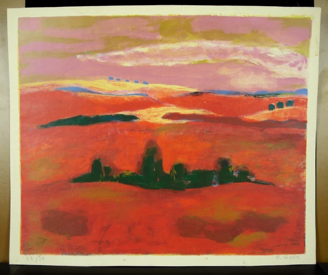 PIERRE ROUX (1932) paysage de provence gravure originale signée et num ...