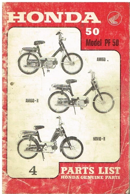 HONDA 50 MODEL Pf50 Amigo Amigo-R Novio-R Original 1975 Factory Parts ...