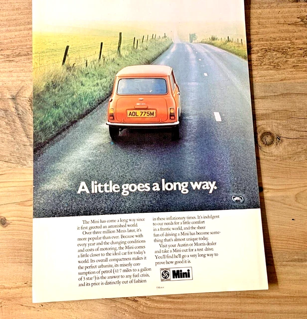AUSTIN MINI 1970S FRAMEABLE COLLECTIBLE ORIGINAL CLASSIC CAR ADVERT £11 ...