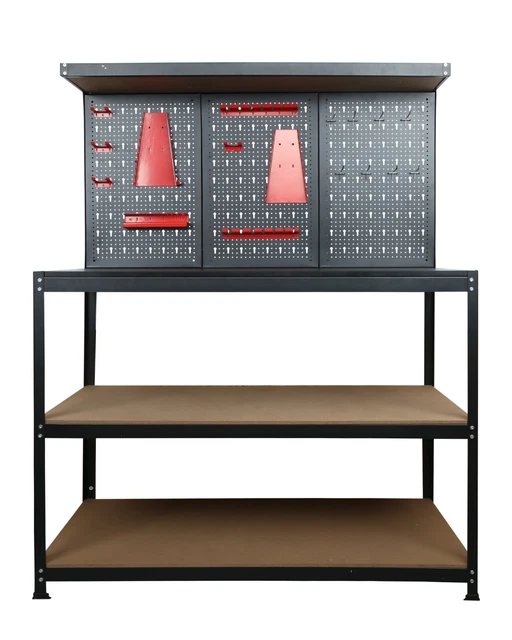 EXCITED WORK THREE-LAYER Heavy-Duty Steel Tool Workbench with Pegboard ...