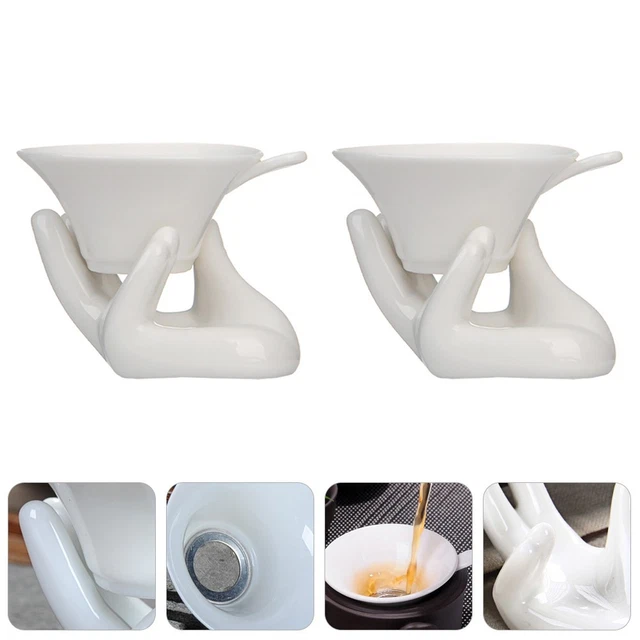 2 SETS CERAMIC Tea Strainer Filter with Porcelain Hand Support Holder ...