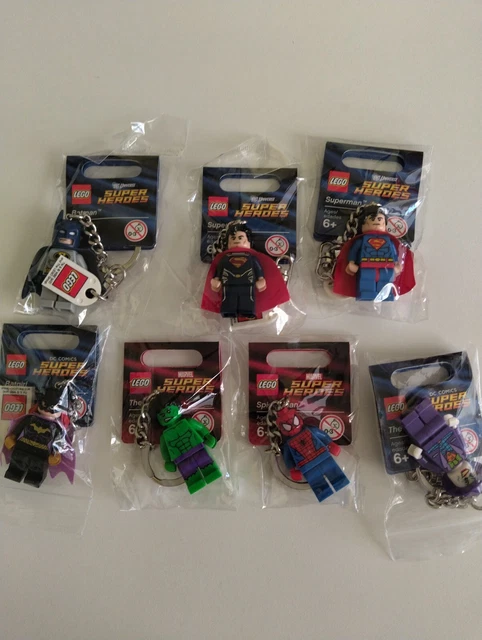 7 X LEGO Keychains Marvel DC Hulk Spiderman Joker Superman Batman ...