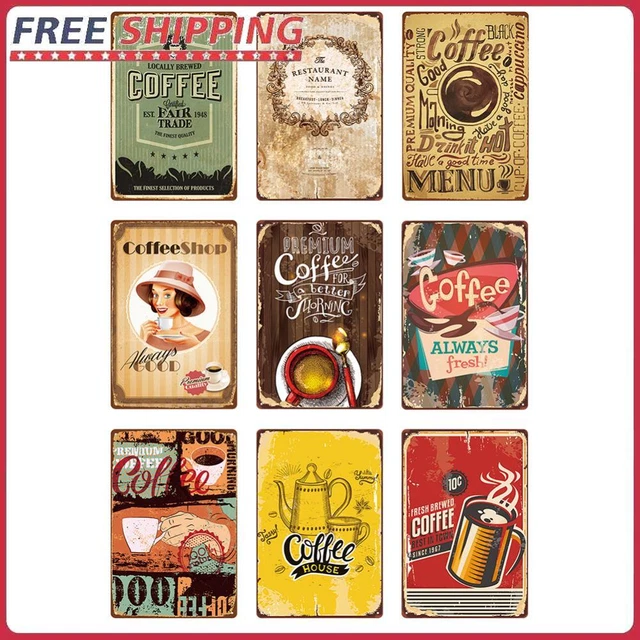 WALL MOUNTED COFFEE Metal Signs Retro Pub Bar Door Hanging Rectangle ...