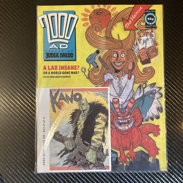 2000AD FEAT JUDGE Dredd Prog 701 20th October 1990 + 2of4 Postcard set ...