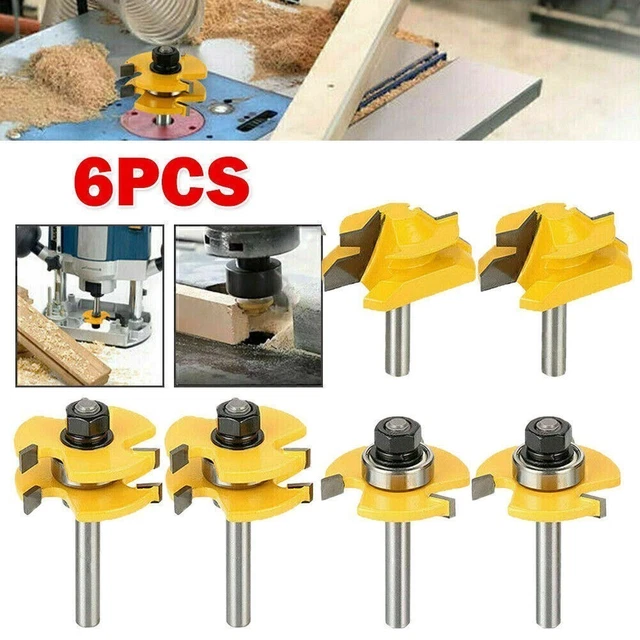 3/6PC 1/4& T-TYPE Shank Tongue and Groove Router Bits 3-tooth Useful ...