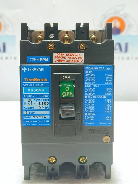 TERASAKI XS50NS 20 A (3-POLIG) UNTERBRECHUNGSSCHALTER AC220V 25kA MCCB ...