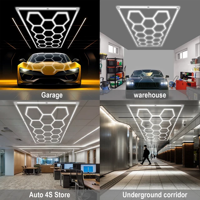 HEXAGON LED LIGHTING Car Detail Garage Workshop Retail Light Honeycomb ...