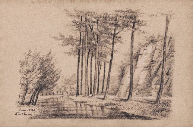 HOUTHEM NEDERLAND NETHERLANDS landscape dessin drawing Zeichnung 1890 ...