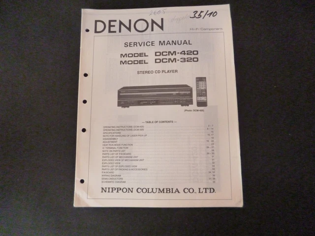 MANUEL D'ENTRETIEN ORIGINAL ; schéma Denon DCM-420 DCM-320 EUR 12,50 - PicClick FR