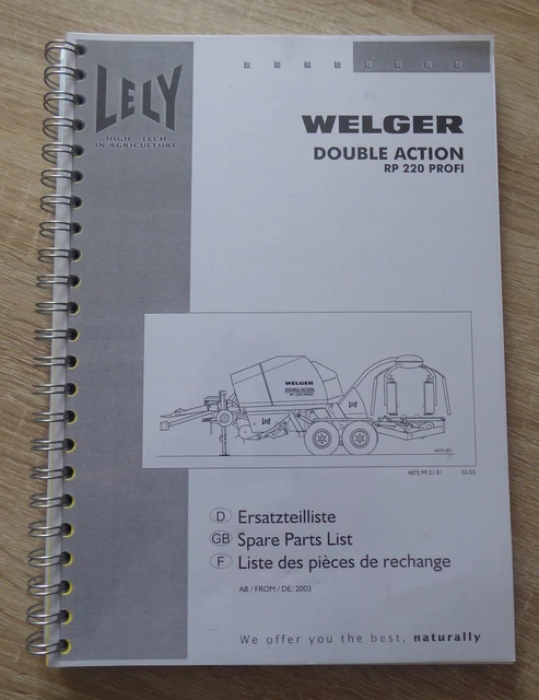 WELGER RUNDBALLENPRESSE RP220 Profi Double Action Ersatzteilliste EUR ...