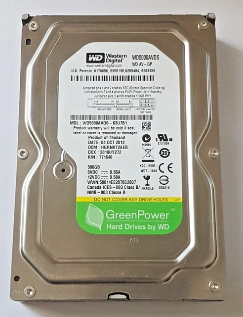 500GB SATA WESTERN Digital WD5000AVDS-63U7B1 5400rpm 32MB HDD 3.5" HDD ...