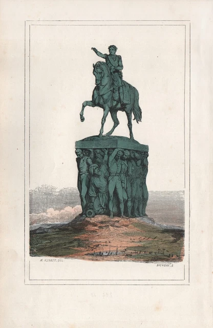 GRAVURE XIXE STATUE Equestre Napoléon Bonaparte Premier Empire Horace ...