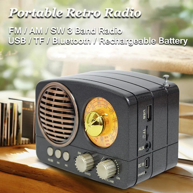 PORTABLE RETRO RADIO AM/FM/SW Speaker AUX USB TF Card Music Stereo MP3 ...