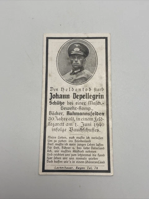 WW2 GERMAN DEATH Card Army Machine Gun Company KIA 01/06/1940 £12.00 ...