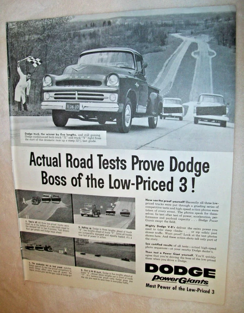 1957 DODGE PICKUP large-mag truck ad -"Actual road tests prove Dodge ...