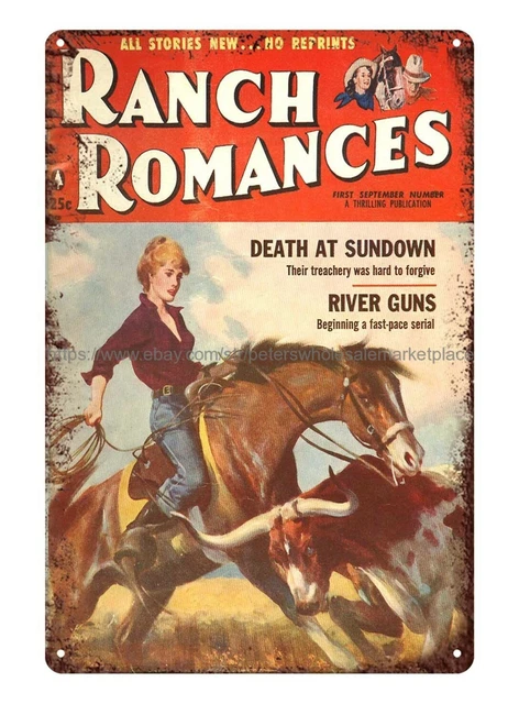 PULP MAGAZINE RANCH Romances 1957 metal tin sign home kitchen wall art ...
