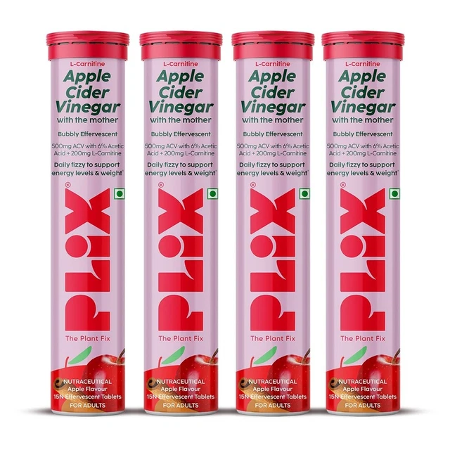 PLIX - L-CARNITINE ACV boost metabolism (15 Tablets)- Pack Of 4 ( Apple ...