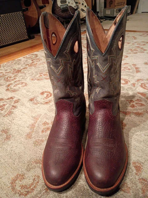 TWISTED X BROWN & Blue Bull Hide Leather Round Toe Cowboy Boots # ...