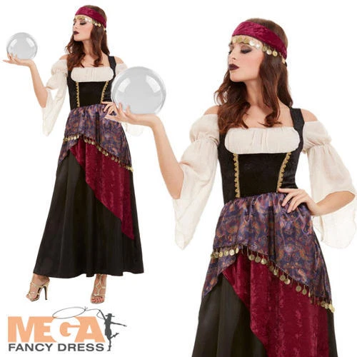DELUXE FORTUNE TELLER Ladies Fancy Dress Romany Gypsy Adults Circus Act ...
