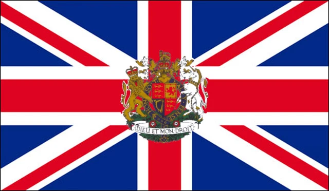 UNION JACK WITH ROYAL CREST 3x2 feet FLAG 90cm x 60cm MONARCHY ROYALTY ...
