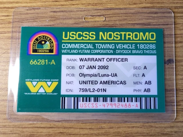 Alien Movie Badge Alien USCSS Nostromo Crew ID Badge Set - Movie Prop ...