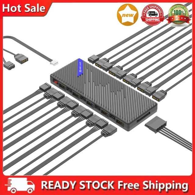ARGB CONTROLLER SATA Powered 4Pin PWM Magnetic 3Pin 5V ARGB Fan Hub for ...
