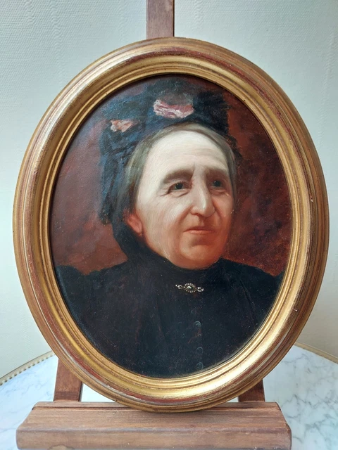 TABLEAU PEINTURE PANNEAU Portrait Dame En Robe Noir Cadre Doré EUR 80 ...