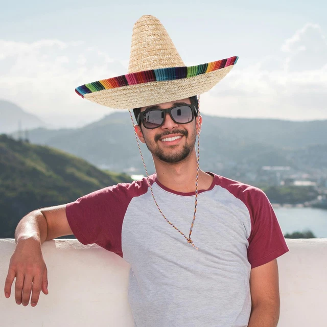 MEXICAN SOMBRERO HAT With Trim Diameter 43 cm Large Straw Sombrero Hat ...