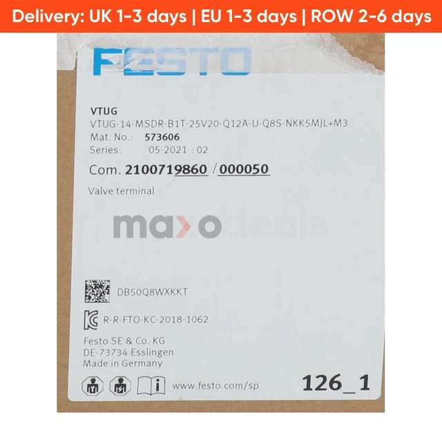 FESTO VTUG-14-MSDR-B1T-25V20-Q12A-U-Q8S-NKK5MJL+M3 VALVE Terminal New ...