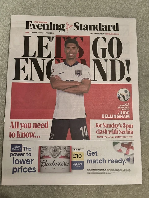 LONDON EVENING STANDARD 14th June 2024 14/6/24 Jude Bellingham England ...