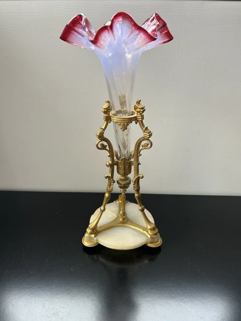 VASE CORNET ANCIEN Verre Murano Albâtre Et Monture Bronze EUR 129,90 ...
