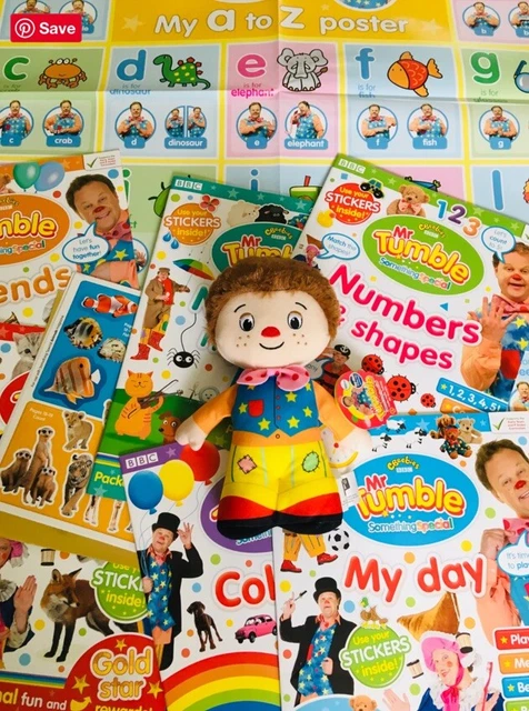 CBEEBIES MR TUMBLE Play Pack Toy Magazines 5 Minute Fun Colours Shape ...