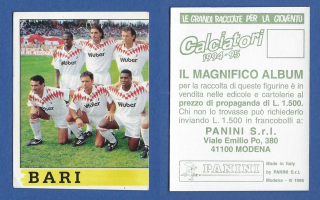 FIGURINA CALCIATORI PANINI 1994/95 - Nuova/New N.7 Squadra - Bari EUR 1 ...