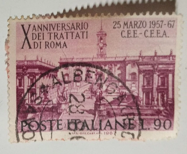 FRANCOBOLLO POSTE ITALIANE Anniversario Dei Trattati Di Roma Lire 90 ...