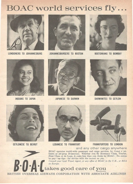 BRITISH BOAC AIRWAYS Airlines 1959 Publicité 1 Page Takes Good Care Of ...