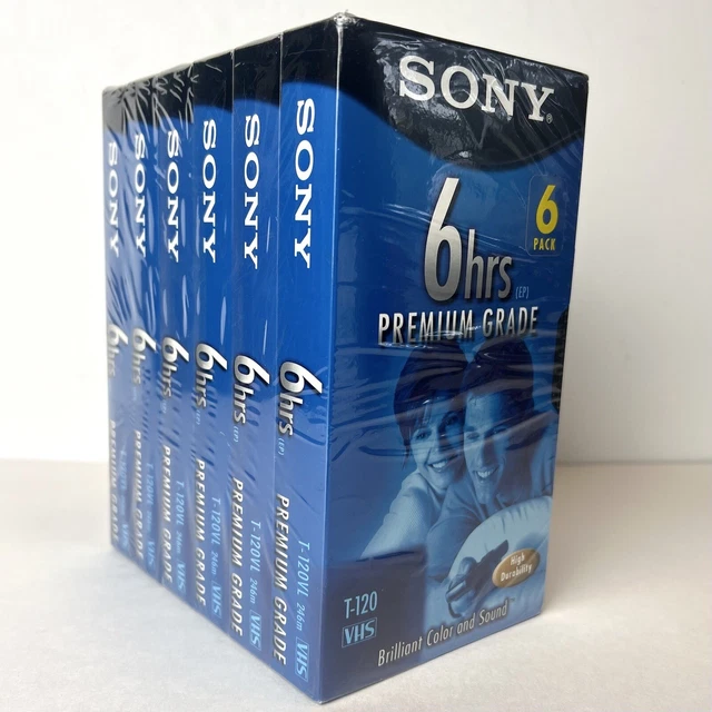 SONY PREMIUM GRADE Blank VHS Video Tapes 6 Pack T-120VL 2002 Cassettes ...