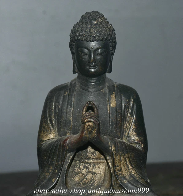 STATUA DEL BUDDHA Shakyamuni Amitabha antico Tibet tibetano 8,8" antico bronzo buddismo tibetano ...