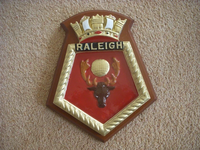 ROYAL NAVY HMS Raleigh aluminium ships crest £25.00 - PicClick UK