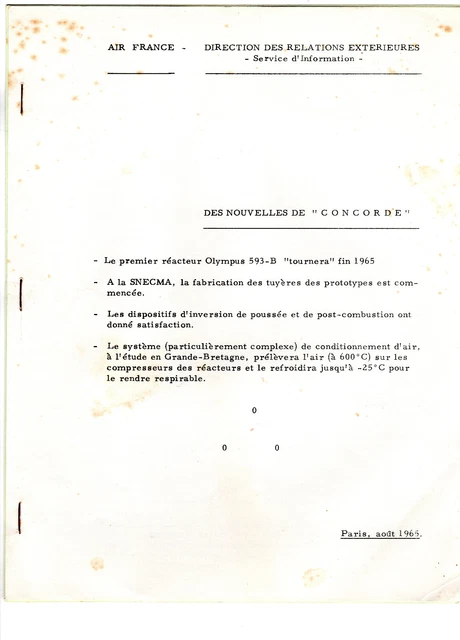 DOCUMENT EXCEPTIONNEL SUPERSONIQUE concorde AIR FRANCE 1965 EUR 100,00 ...