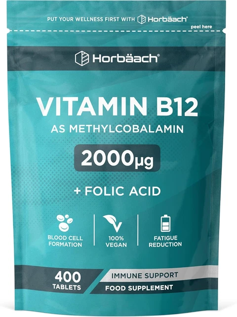 VITAMIN B12 TABLETS High Strength 2000mcg with Folic Acid 400 Count ...