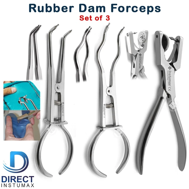 RUBBER DAM SET Ainsworth Punch Dental Endodontic Brewer Stokes Forceps ...
