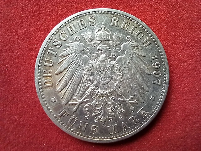 PREUSSEN 5 MARK 1907 A Silbermünze Wilhelm II Kaiser + König Jäger Nr ...