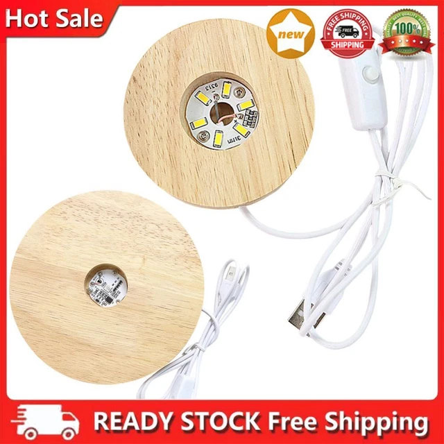 4 INCH LED Display Stand Wooden Light Up Base with 6 LEDs Art Table ...