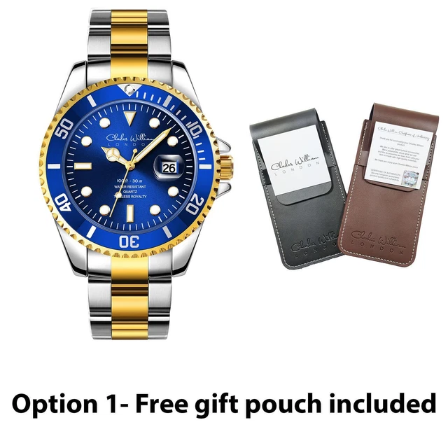 CHARLES WILLIAM MENS Watch Black Silver Date Great Present Quick UK ...