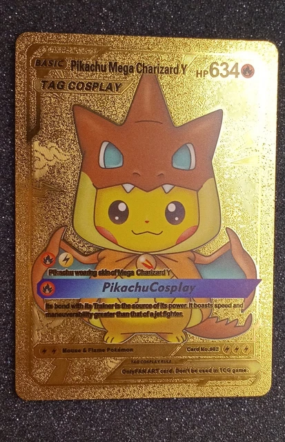 PIKACHU TAG COSPLAY Mega Charizard Gold Foil FanArt Pokemon Card EUR 3 ...